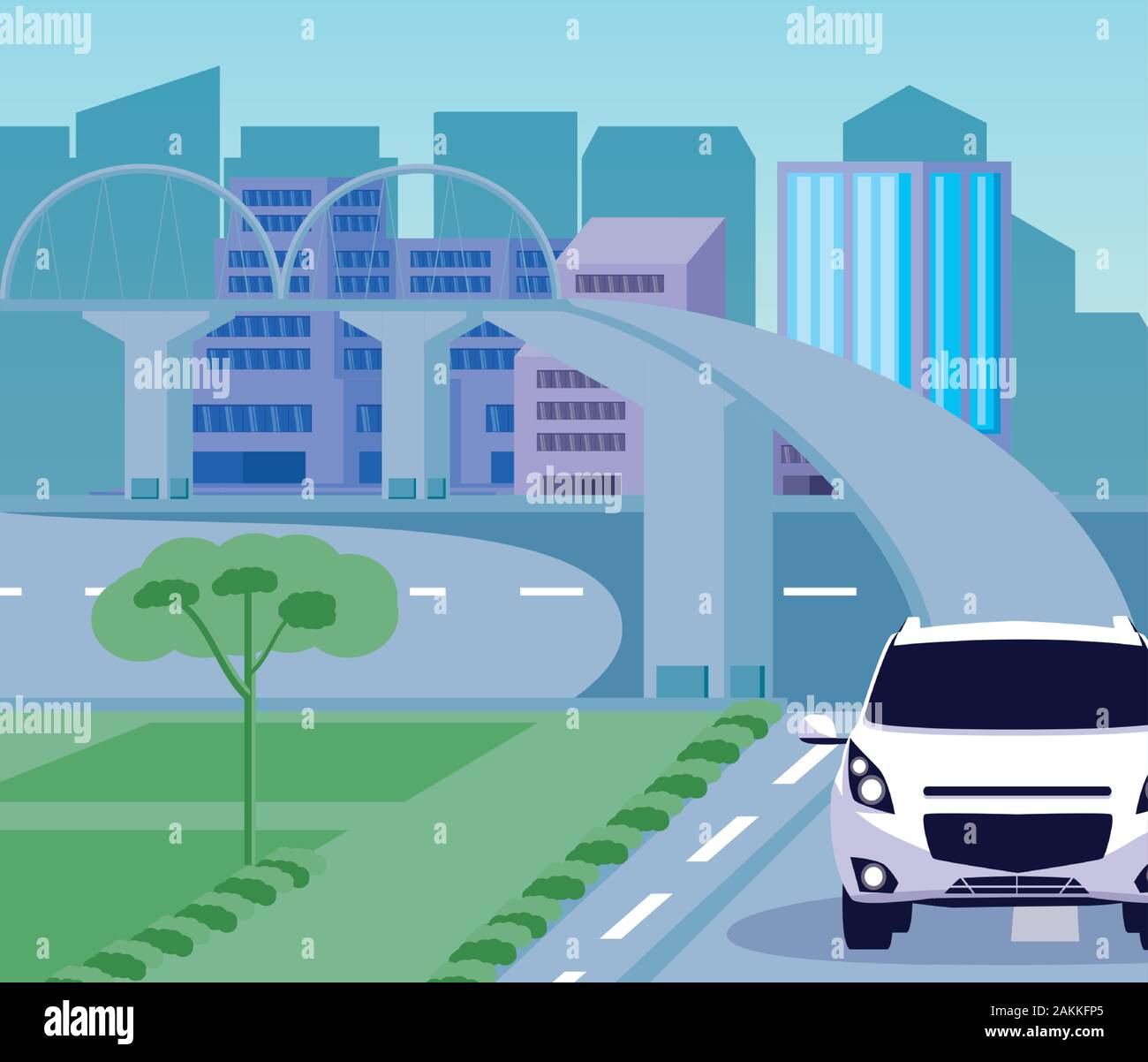 Car on the street in front of buildings design, Vehicle automobile auto ...