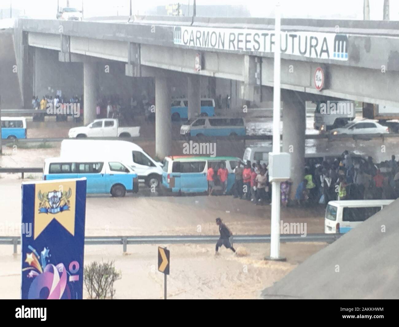 Luanda. 7th Jan, 2020. Photo taken on Jan. 7, 2020 shows a flooded ...