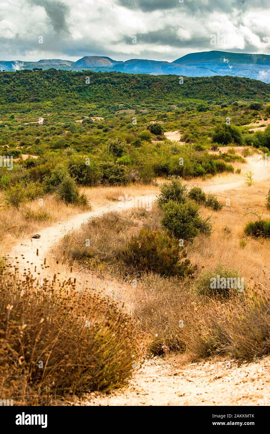 A curly walking pathway leading to a horizon Stock Photo - Alamy