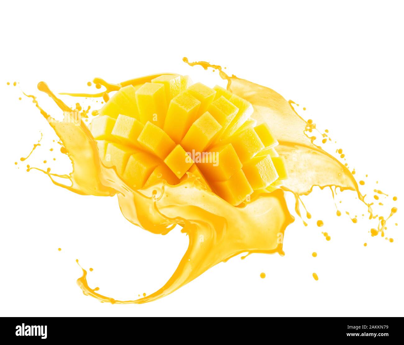 mango in juice splash isolated on a white background Stock Photo - Alamy