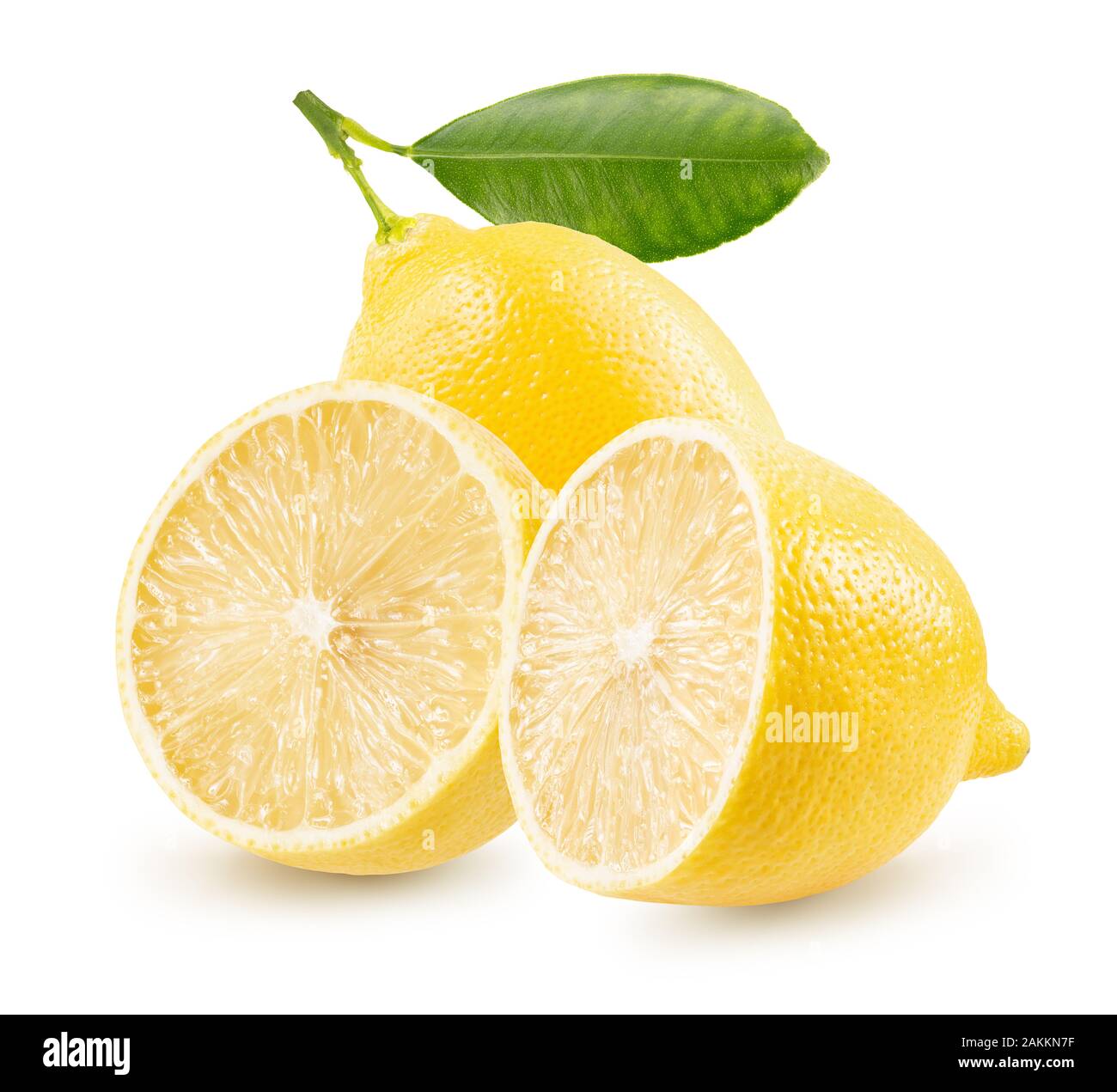 lemon with halves and leaf isolated on a white background Stock Photo ...