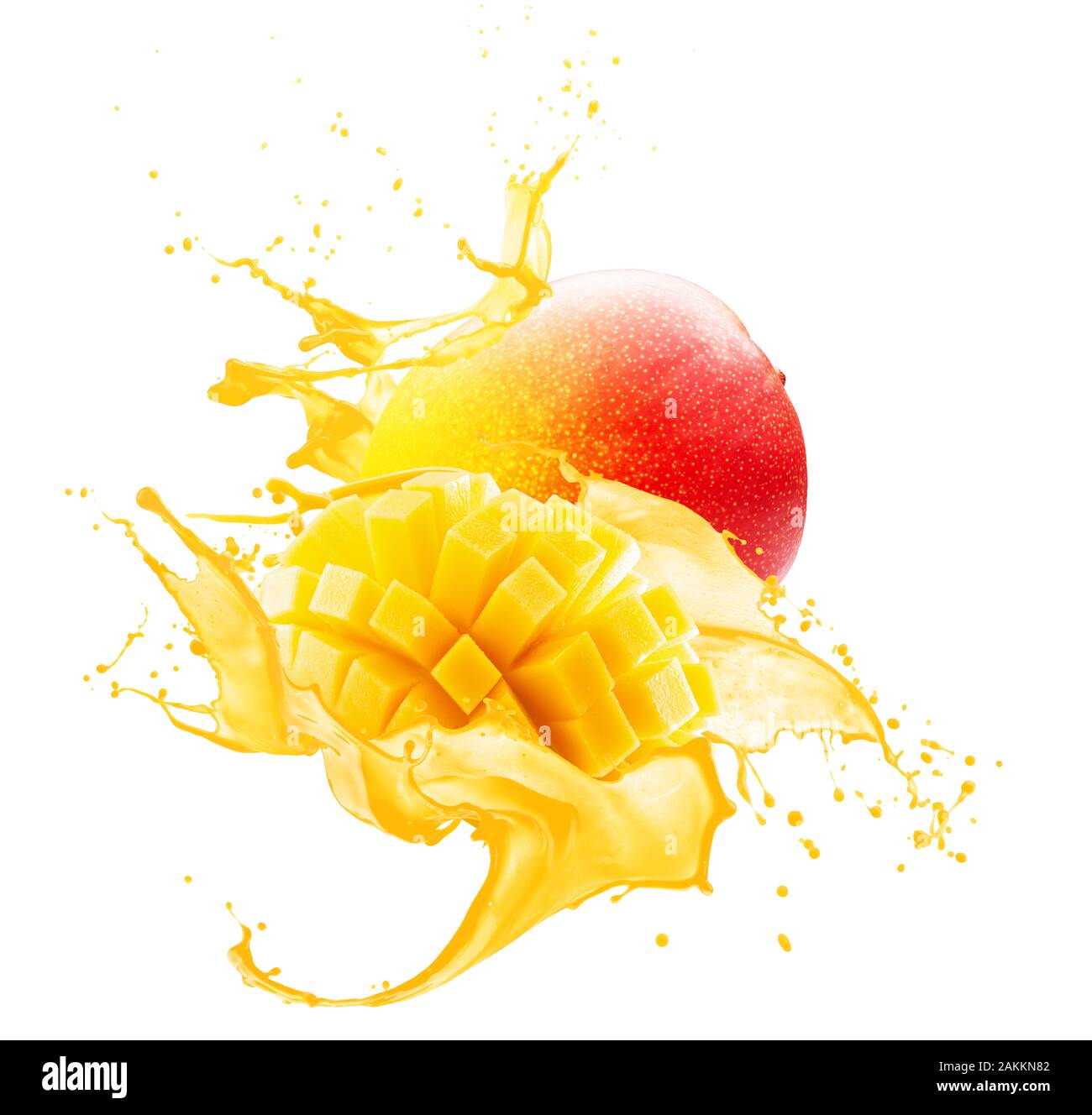 mango in juice splash isolated on a white background Stock Photo - Alamy