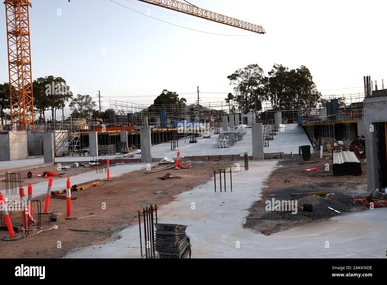 Construction site: wide shot in colour of a construction site with ...