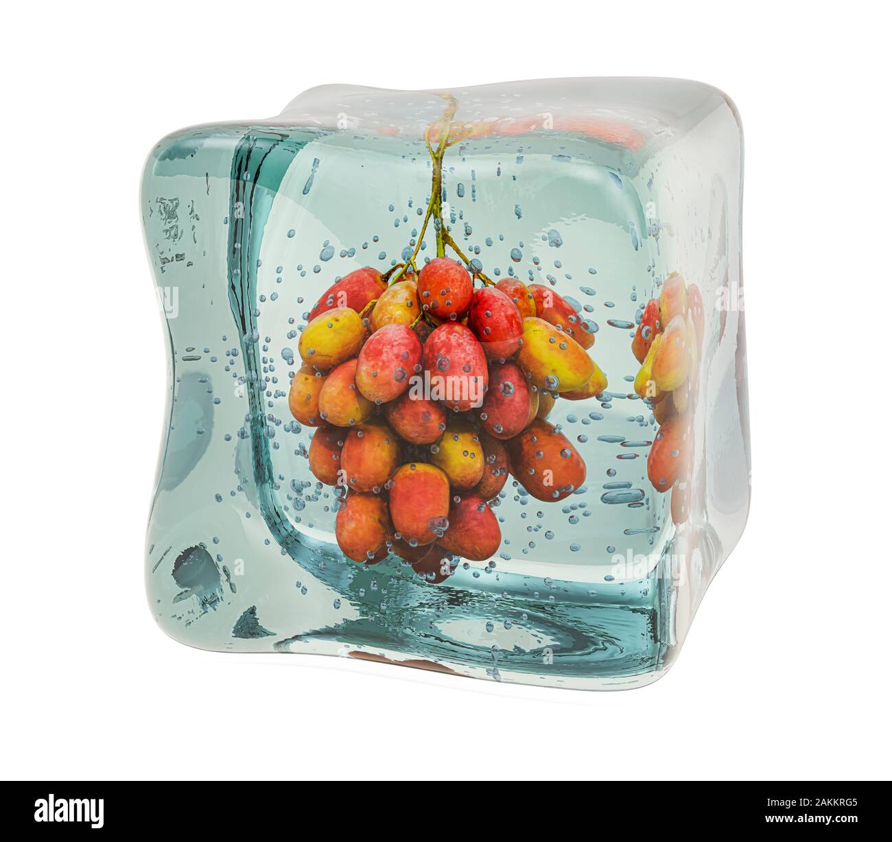 Grape frozen in ice cube, 3D rendering isolated on white background ...