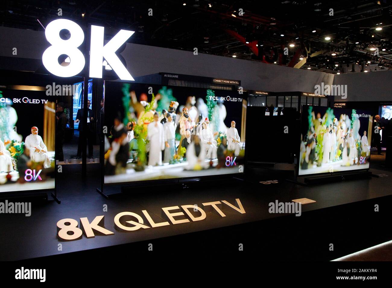 Las Vegas, United States. 09th Jan, 2020. A view of the TCL 8K TV ...