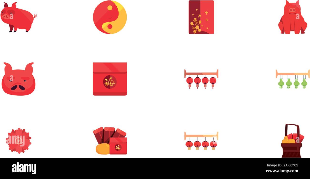 Chinese icon set design, China culture asia travel landmark famous ...