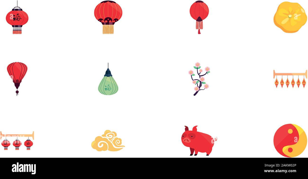 Chinese icon set design, China culture asia travel landmark famous ...