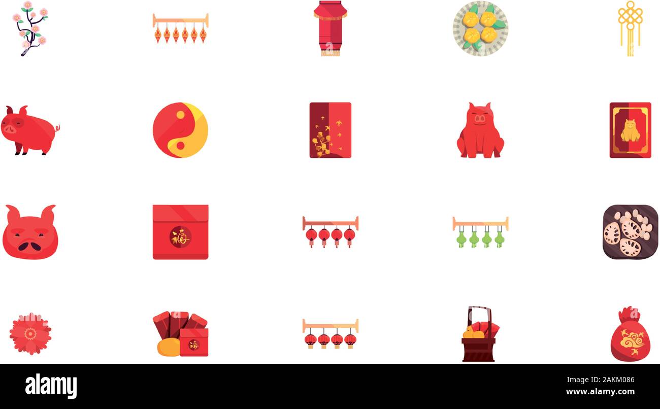 Chinese icon set design, China culture asia travel landmark famous ...