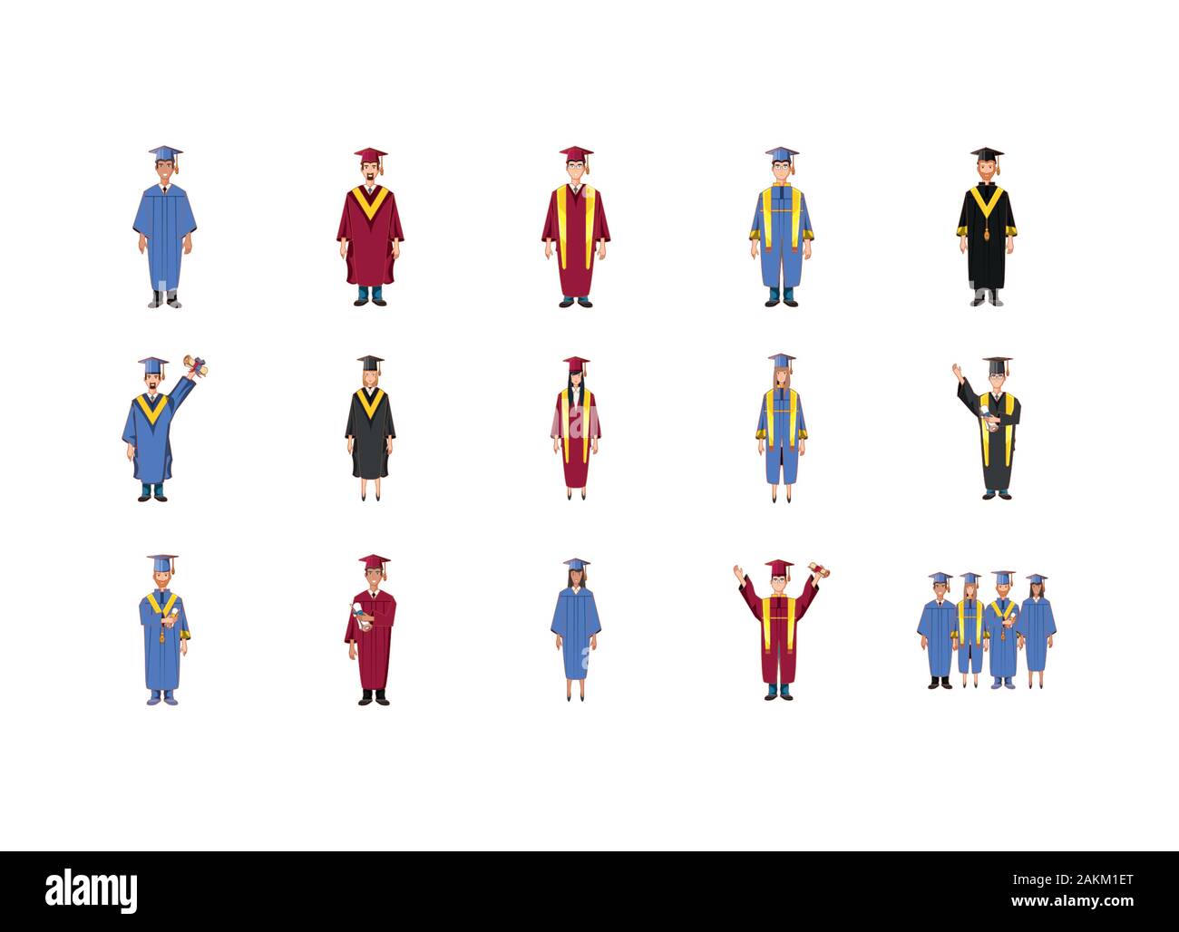 Graduation people icon set design, University education school college ...
