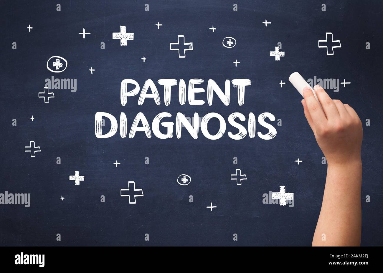 Hand drawing PATIENT DIAGNOSIS inscription with white chalk on ...