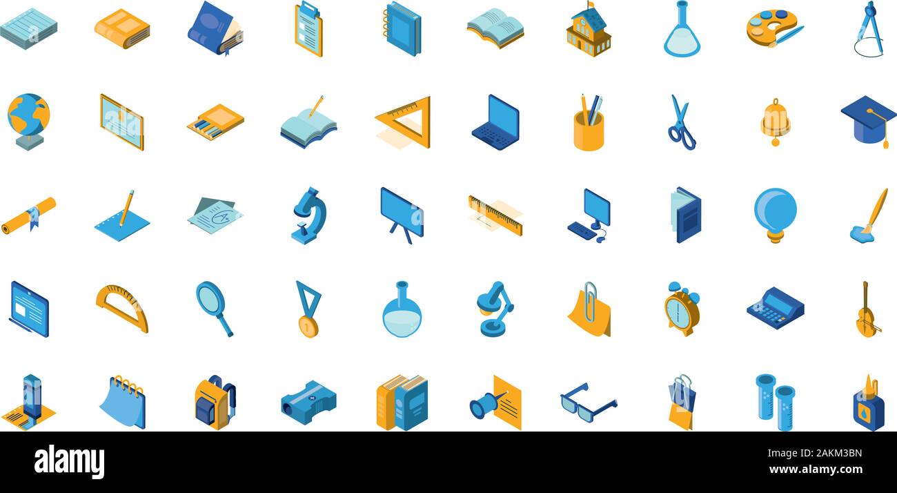 School icon set design, Eduaction class lesson knowledge preschooler ...