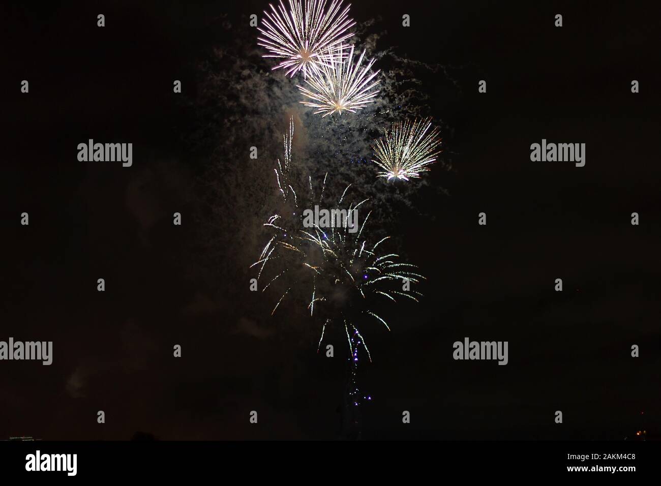 explosion of white fireworks flash in the sky Stock Photo - Alamy