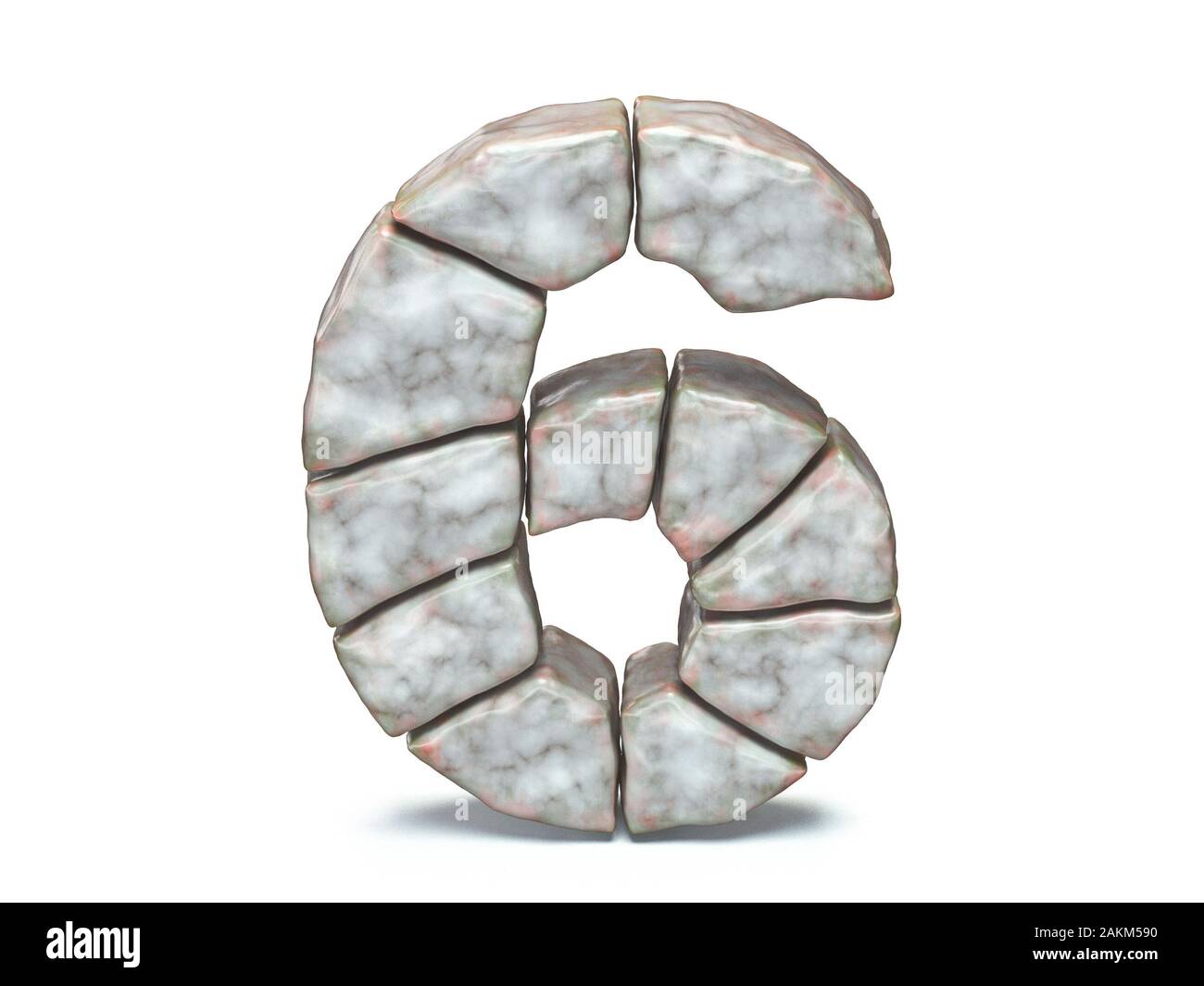 Rock masonry font Number 6 SIX 3D render illustration isolated on white ...