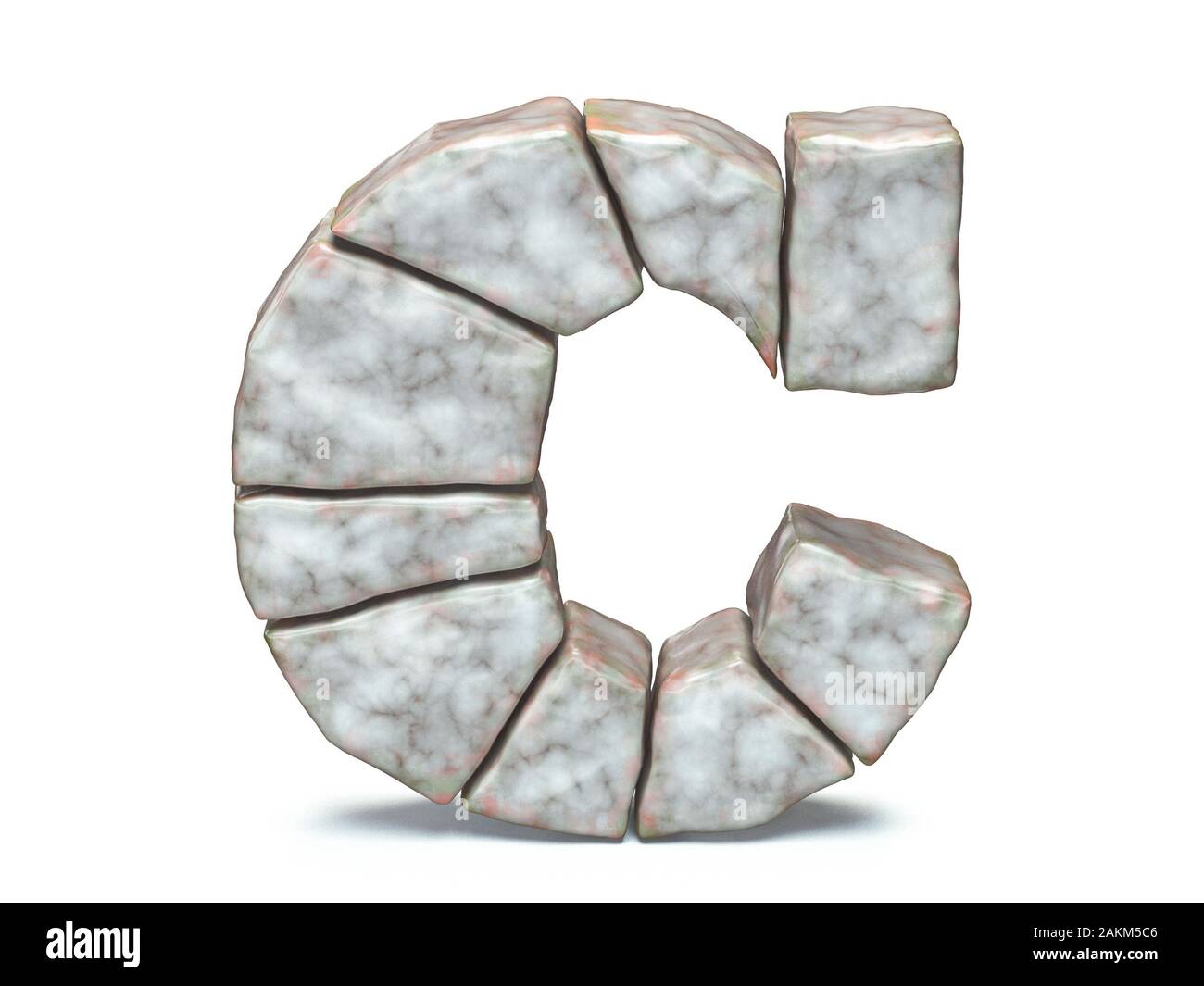 Rock masonry font letter C 3D render illustration isolated on white ...