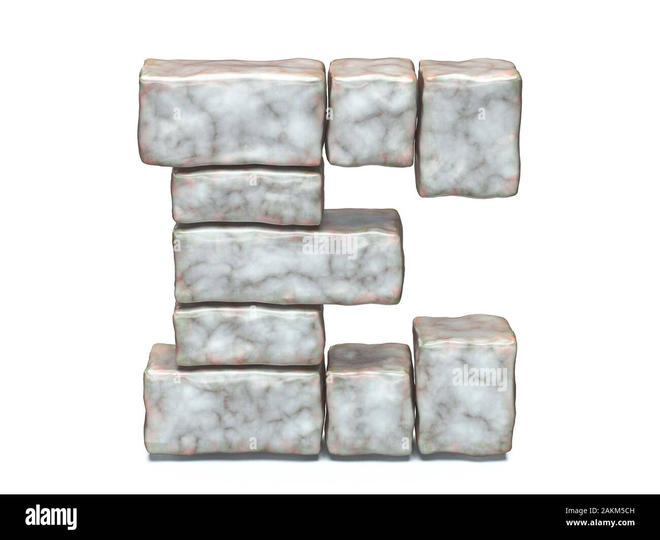 Rock masonry font letter E 3D render illustration isolated on white ...