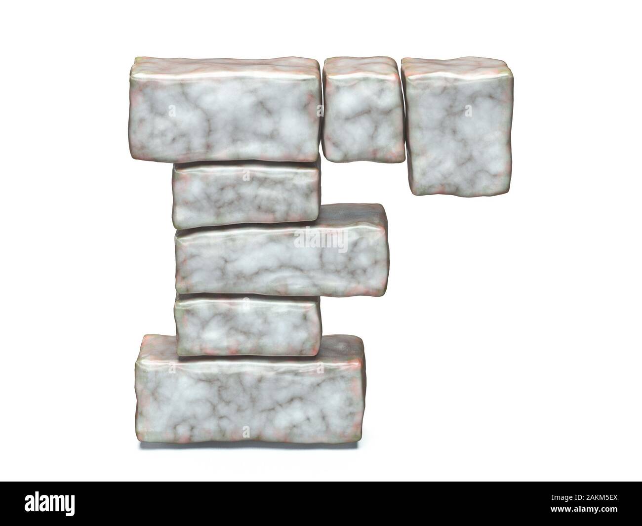 Rock masonry font letter F 3D render illustration isolated on white ...