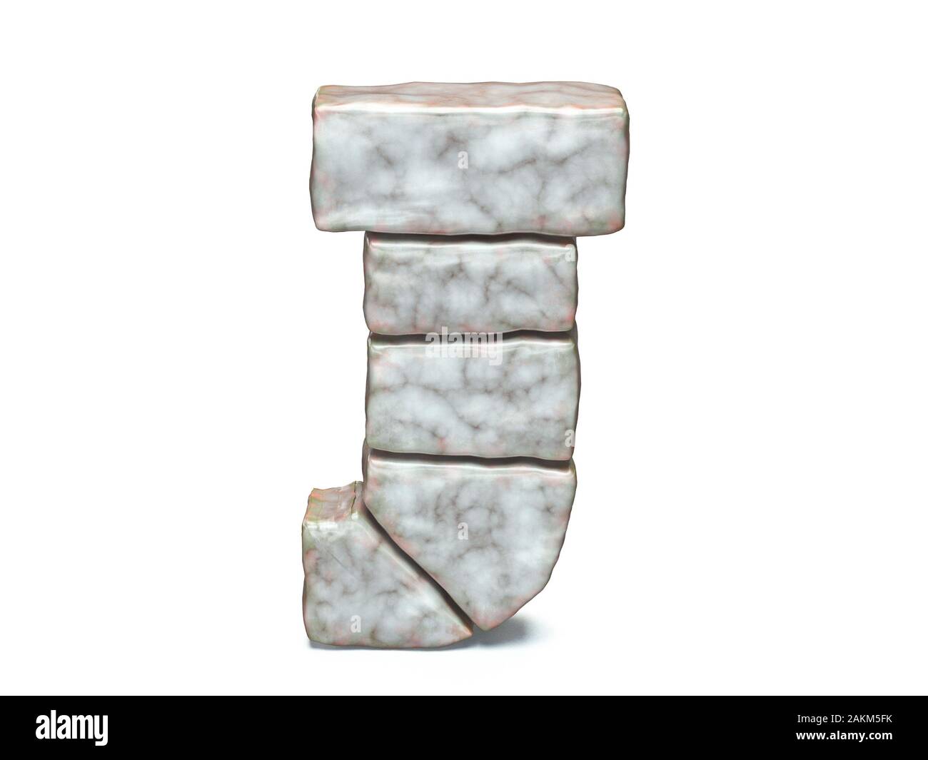 Rock masonry font letter J 3D render illustration isolated on white ...