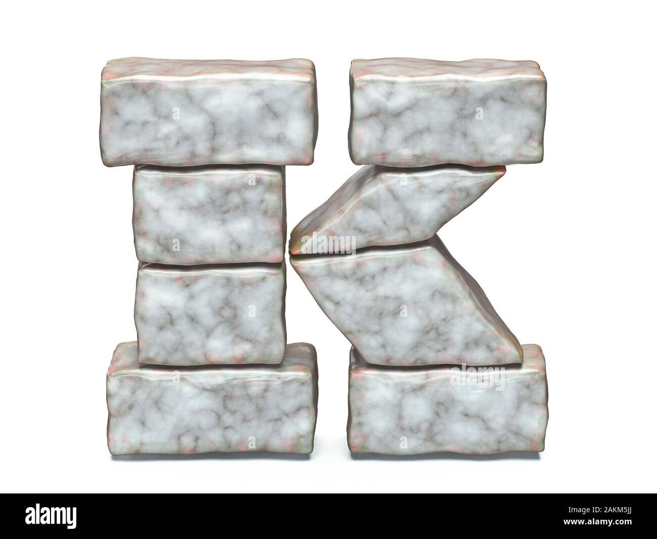 Rock masonry font letter K 3D render illustration isolated on white ...