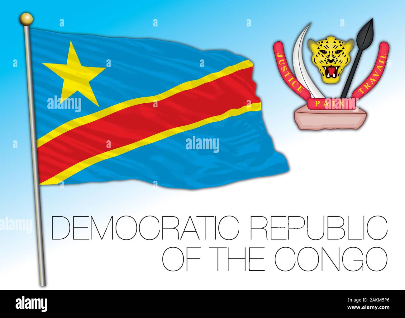 Congo Democratic Republic Official National Flag And Coat Of Arms