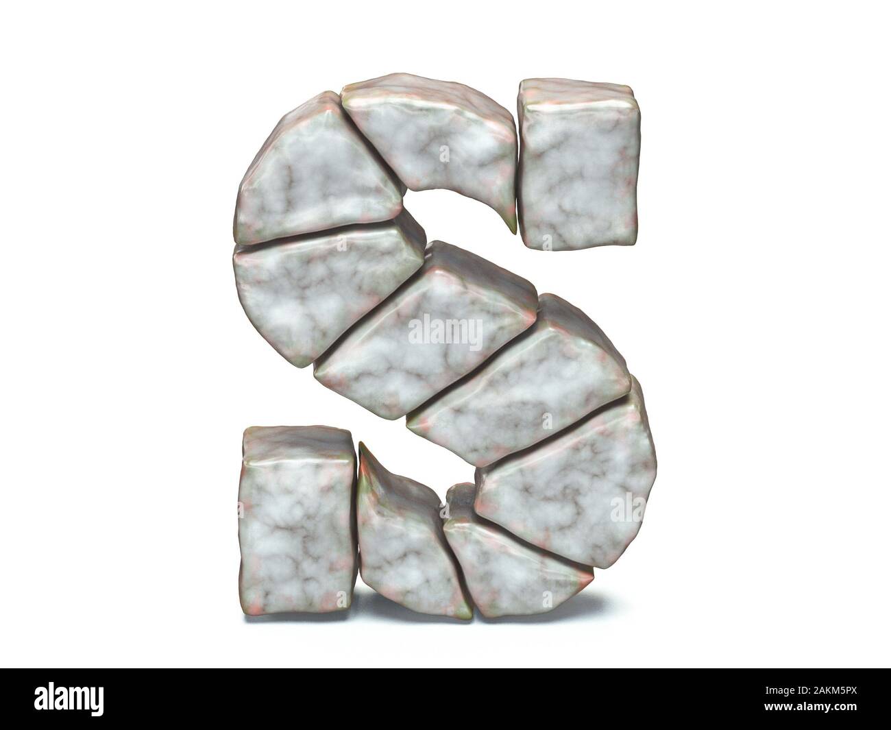 Rock masonry font letter S 3D render illustration isolated on white ...