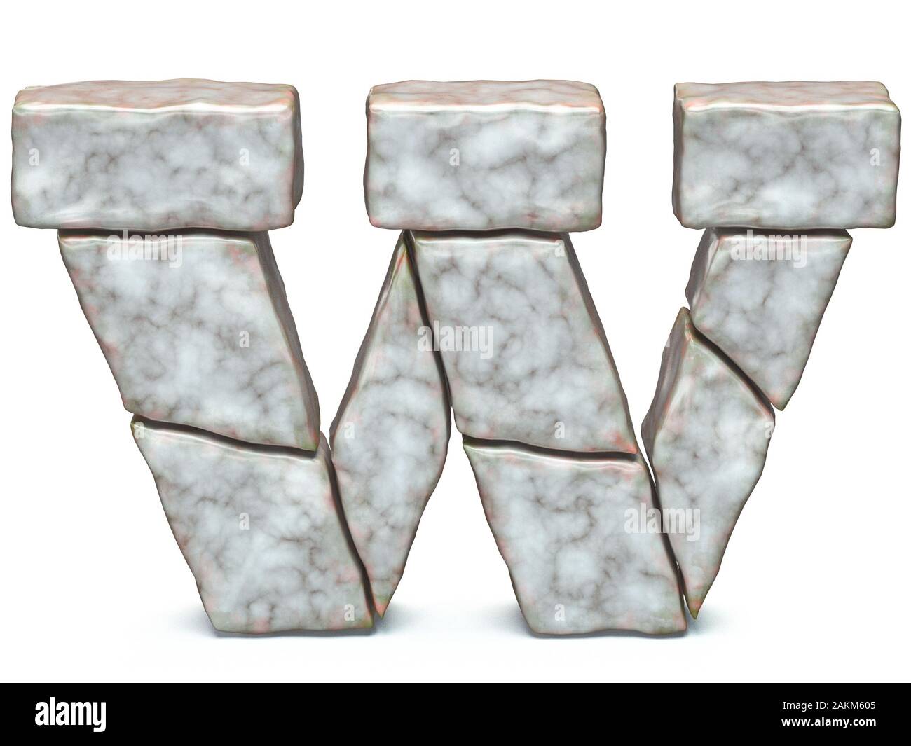 Rock masonry font letter W 3D render illustration isolated on white ...