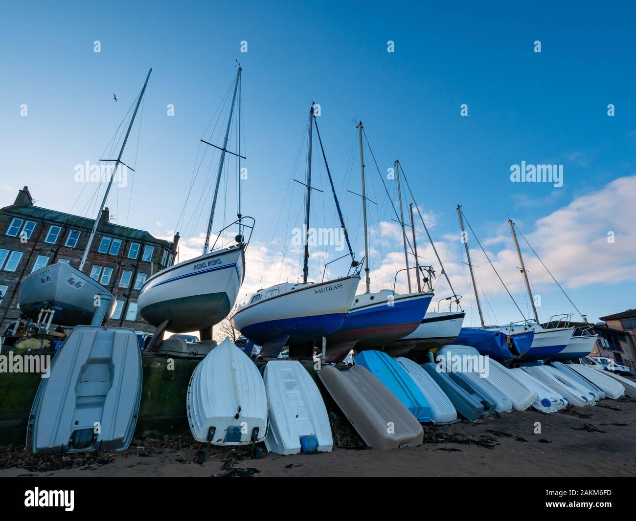 Sailing boats out of water for Winter with rowing boats, Fisherrow ...