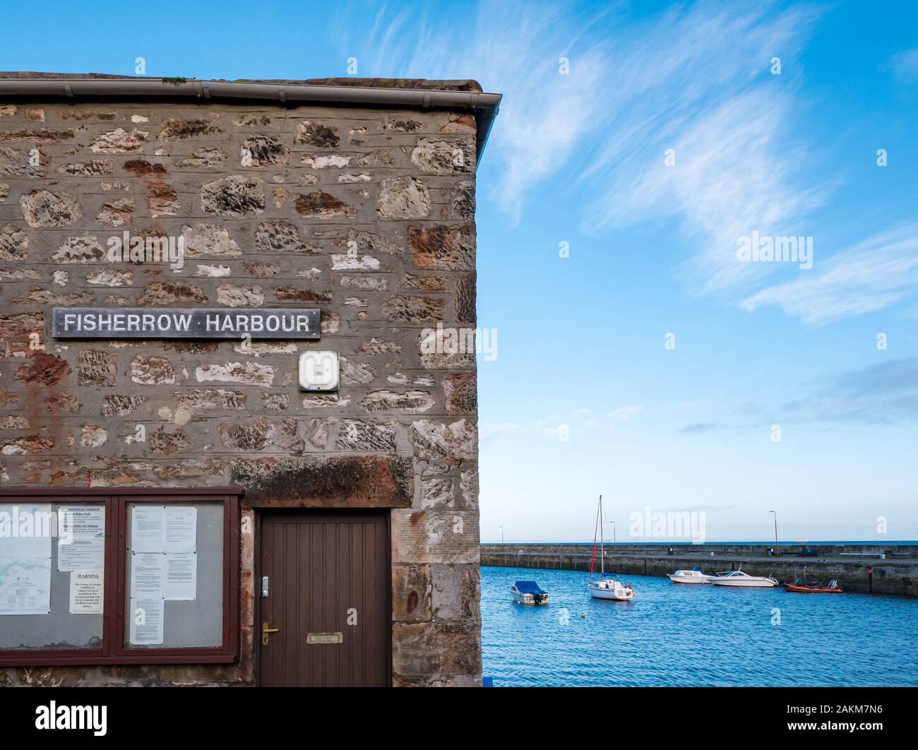 Harbourmaster's office, with sailing boats in Fisherrow Harbour ...