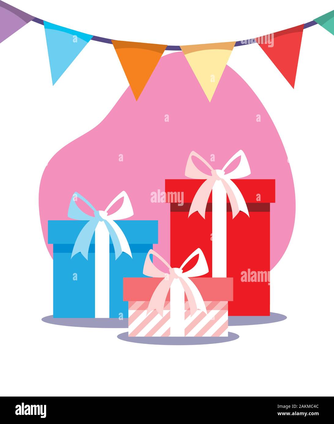 gifts with banner pennant design, Box present holiday christmas ...