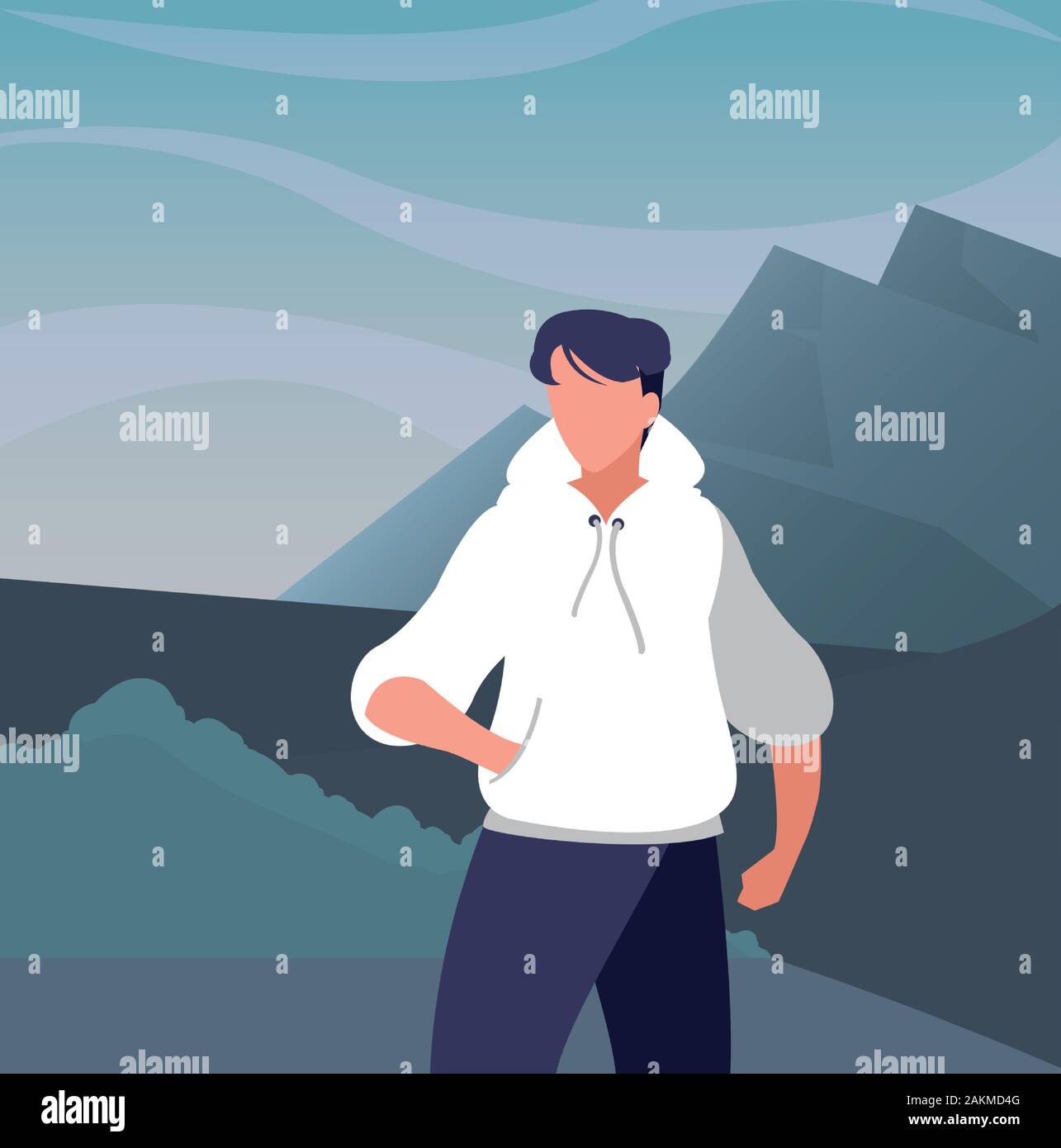 Hiker man and landscape design, Walker excursionist rambler tripper ...