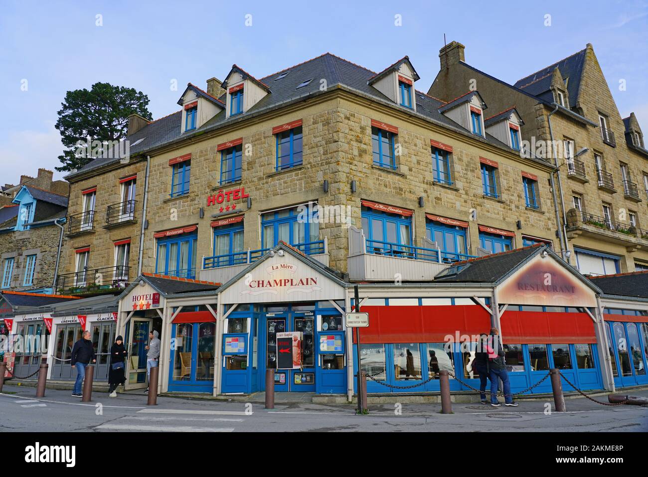 CANCALE, FRANCE -28 DEC 2019- View of the town of Cancale, located on ...
