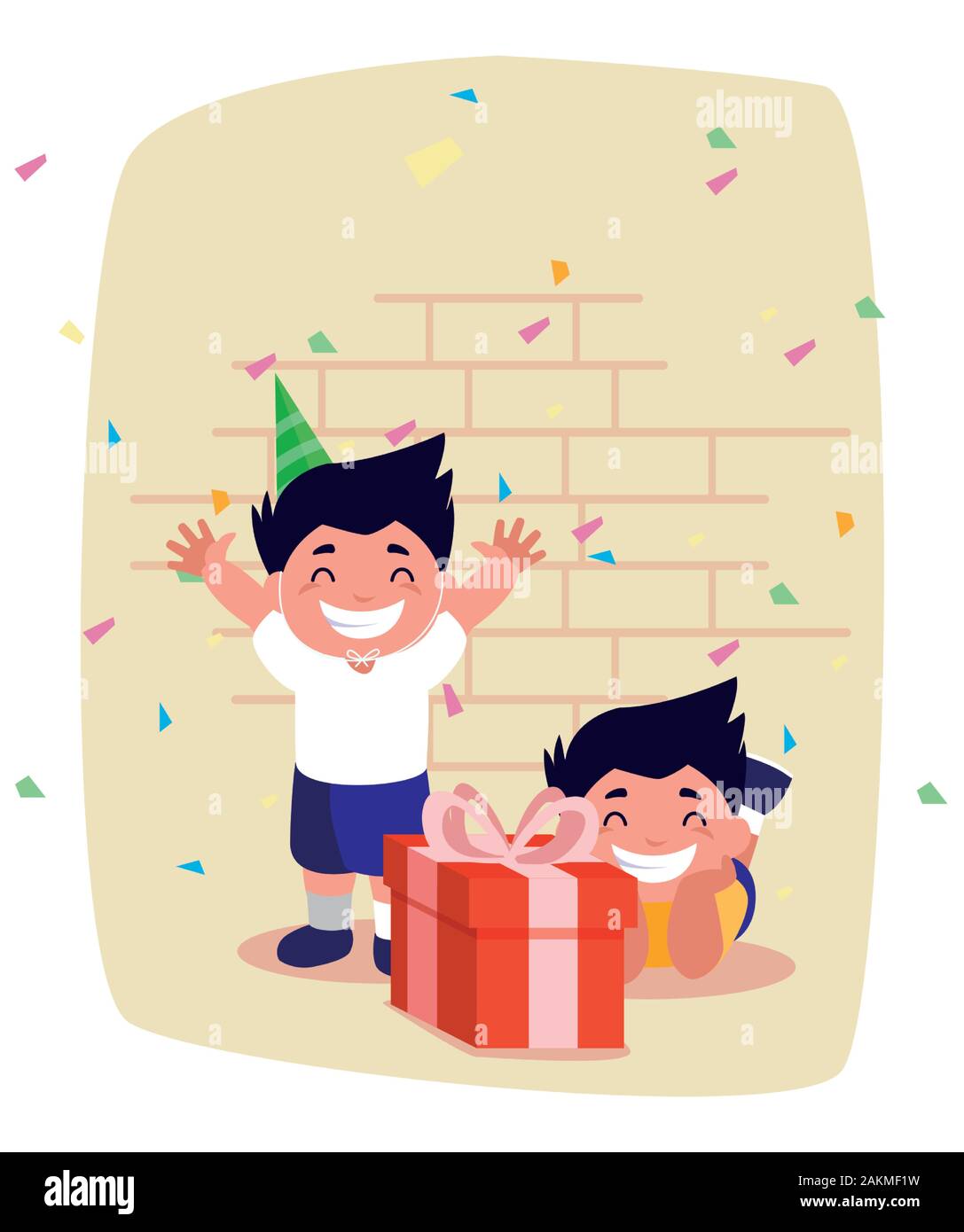 boys cartoons with gift design, Happy birthday card celebration ...