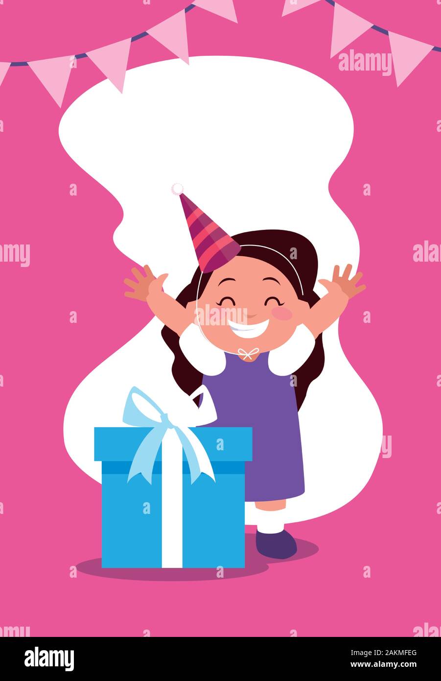 girl cartoon with gift design, Happy birthday card celebration ...