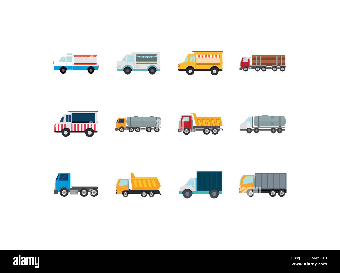 Trucks icon set design, Transportation vehicles transport wheel speed ...