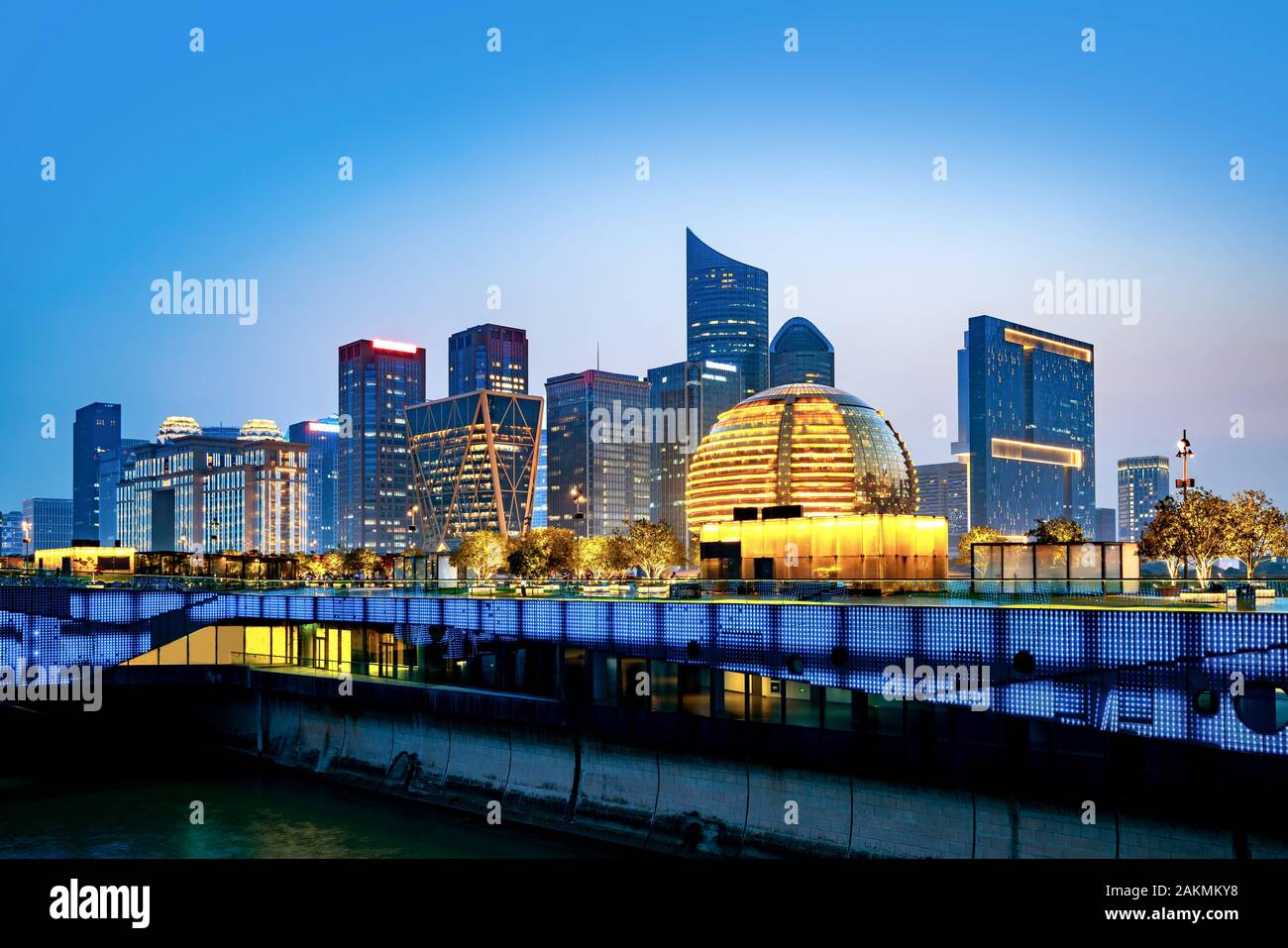Architectural night view, Hangzhou, China Qianjiang New City CBD Stock ...