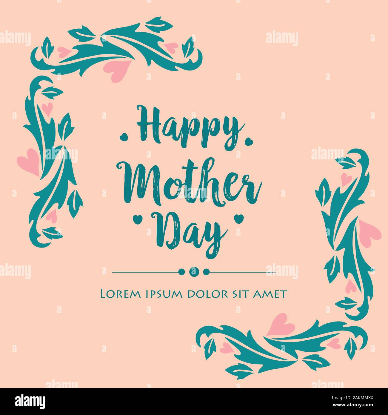 Happy mother day greeting card design, with of elegant ornate leaf and flower frame. Vector ...
