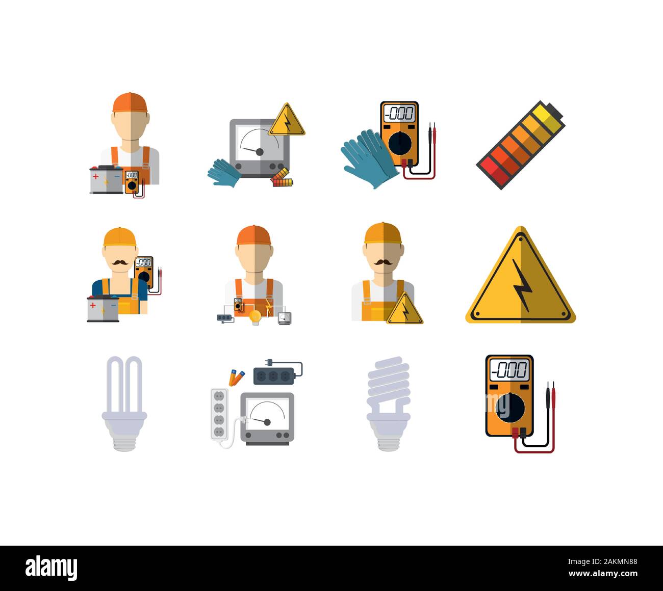 Electric equipment icon set design, Power electrical technology tool ...
