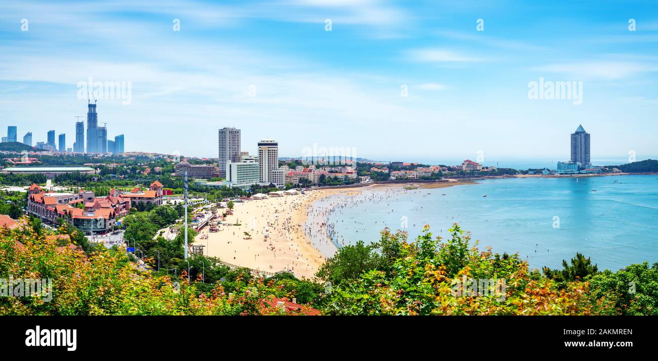 Beach and German-style historic building, Qingdao, China Stock Photo ...