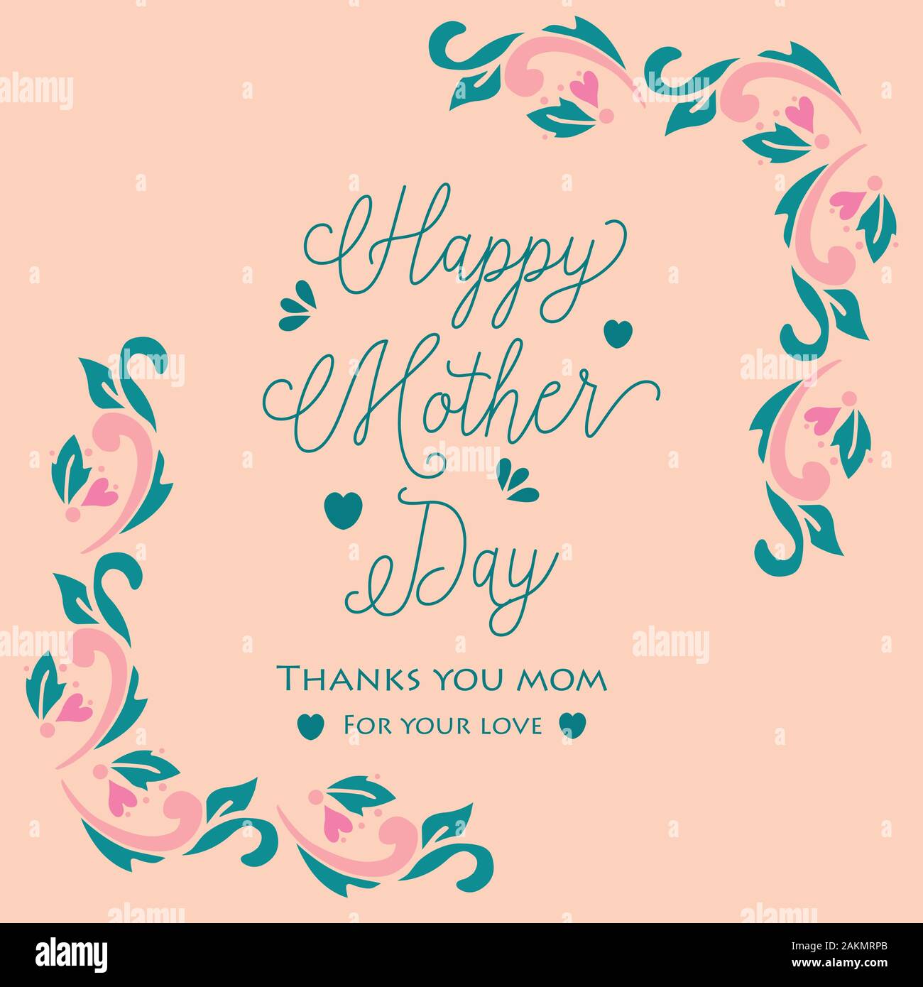 Romantic happy mother day greeting card design, with elegant pattern of leaf and floral frame ...