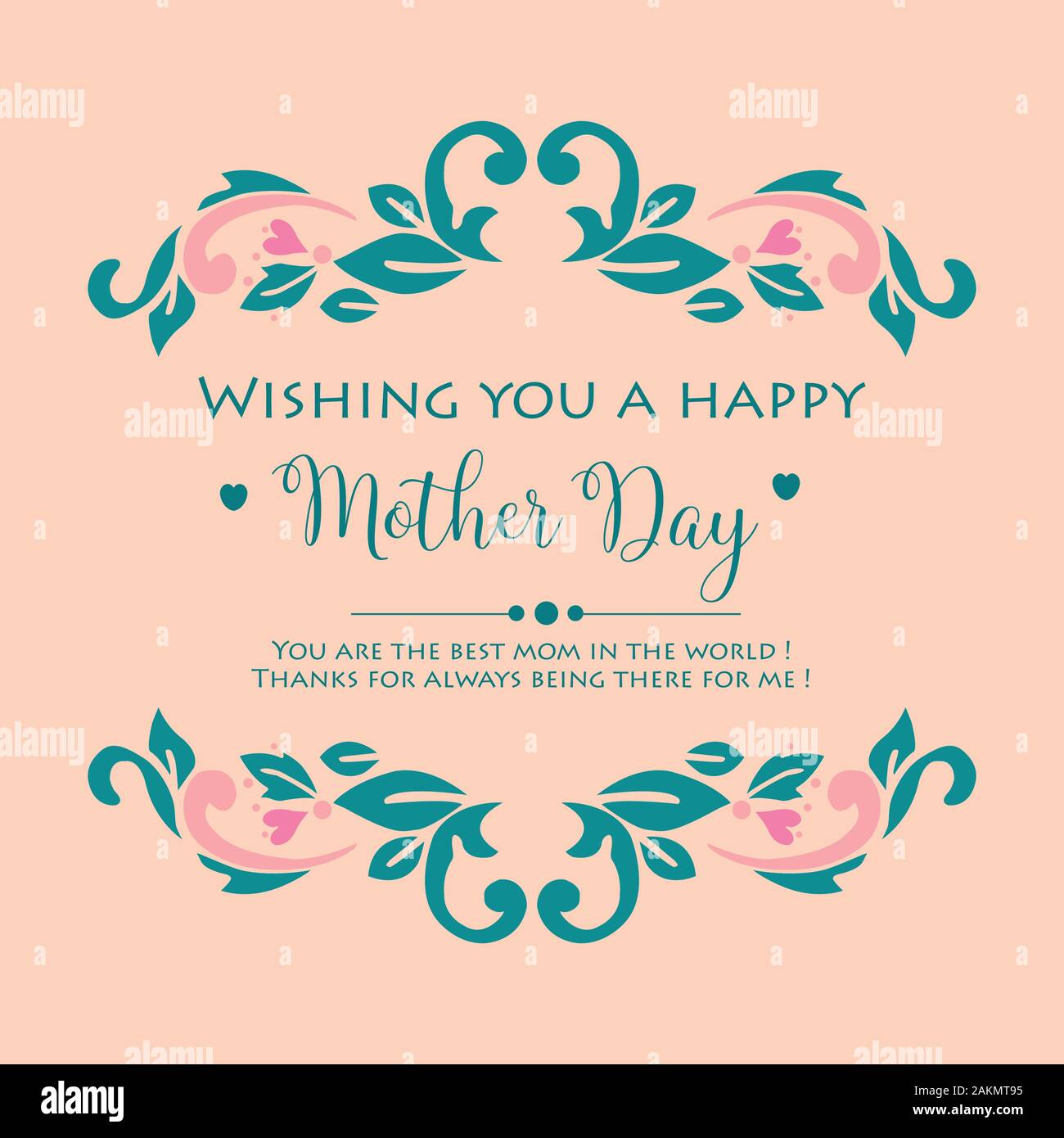 Simple shape pattern of leaf and floral frame, isolated on a peach elegant background, for happy ...