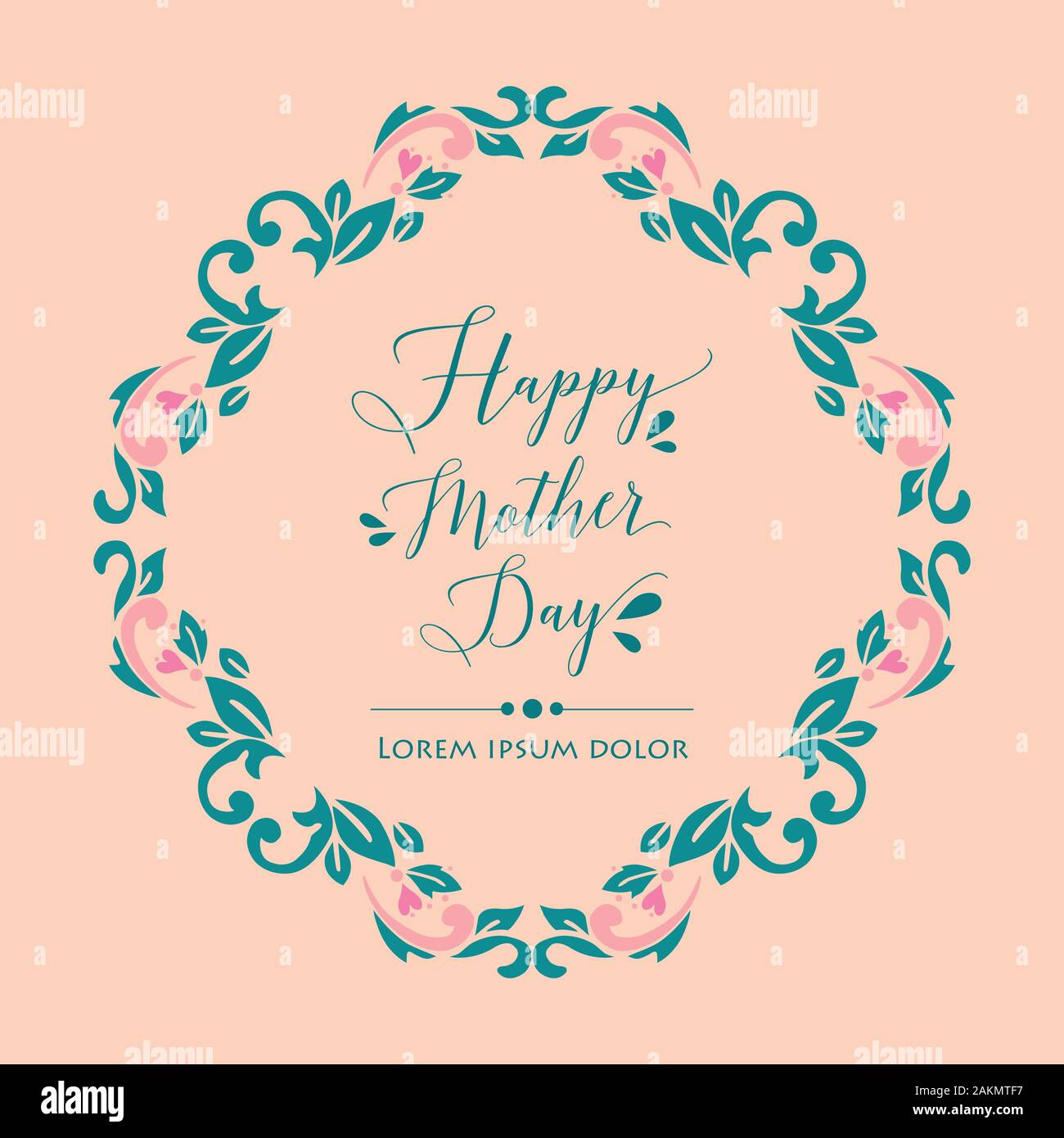 Simple shape pattern of leaf and floral frame, isolated on a peach elegant background, for happy ...