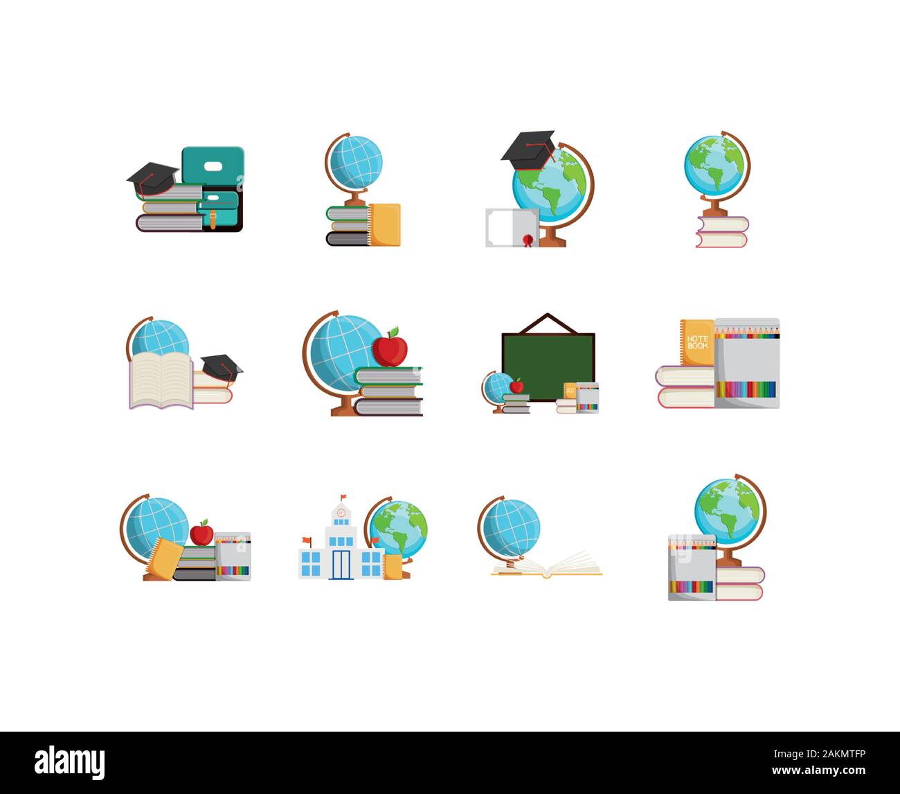 School icon set design, Eduaction class lesson knowledge preschooler ...