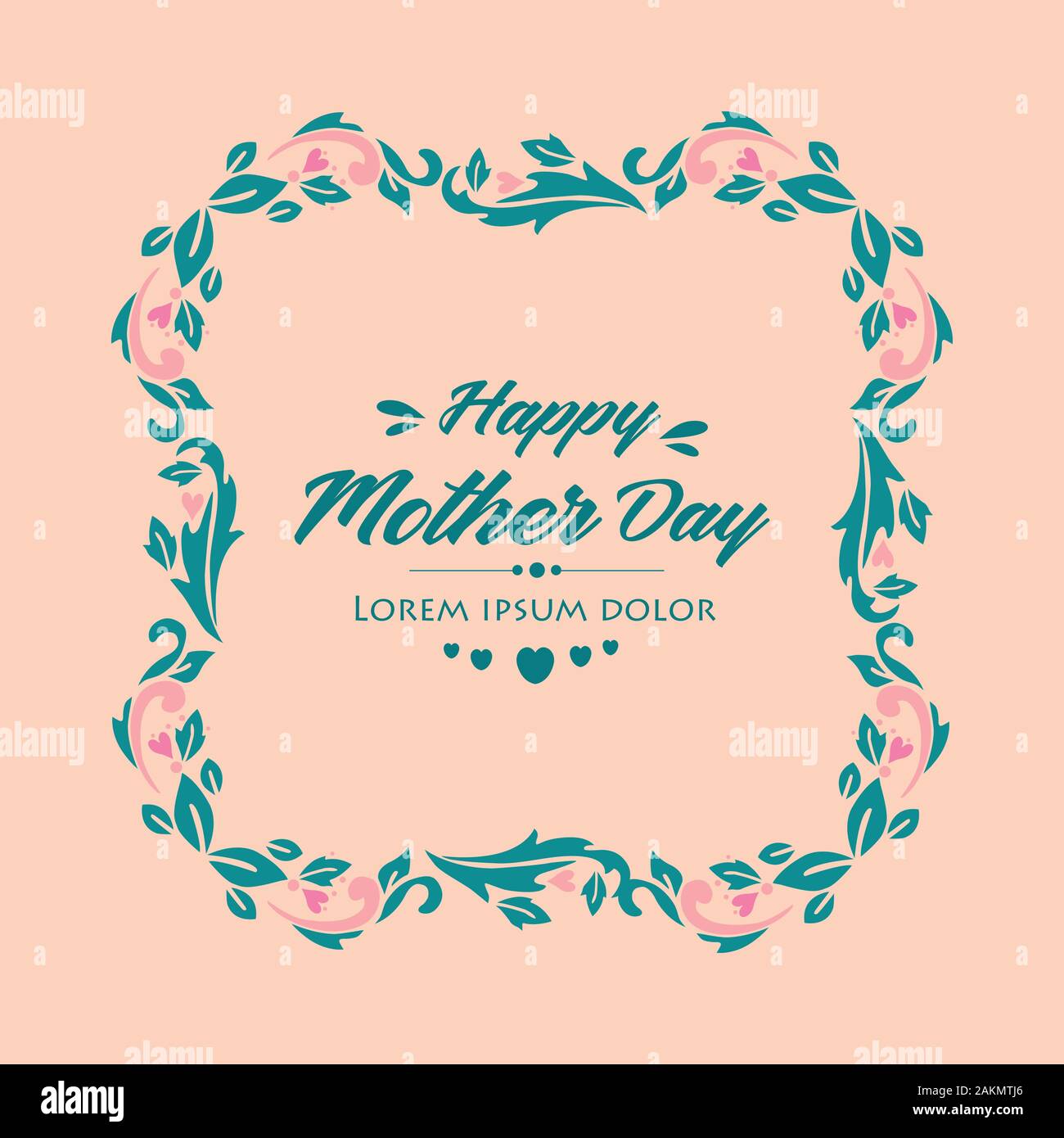 Simple shape pattern of leaf and floral frame, isolated on a peach elegant background, for happy ...