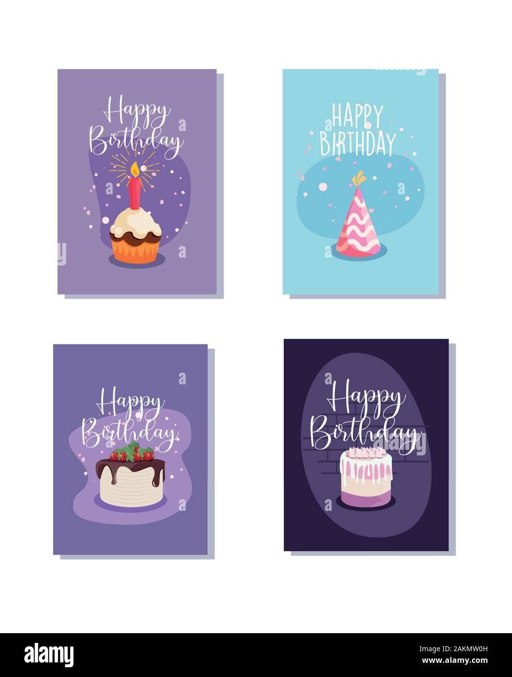 Cupcake cake and hat design, Happy birthday card celebration decoration ...