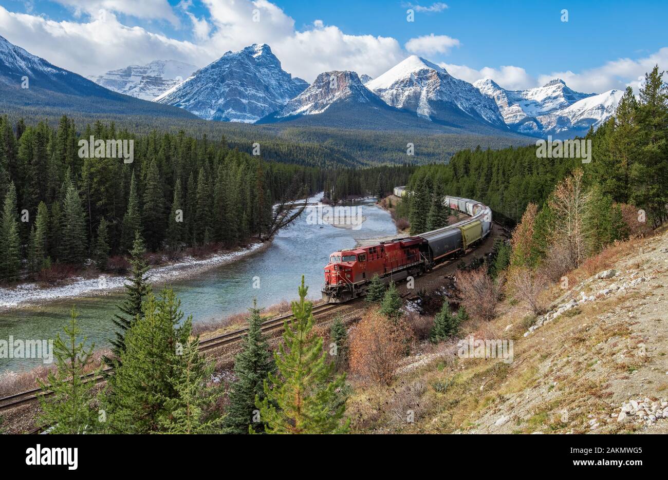 Train in a vally in Banff National Park Canada Stock Photo - Alamy