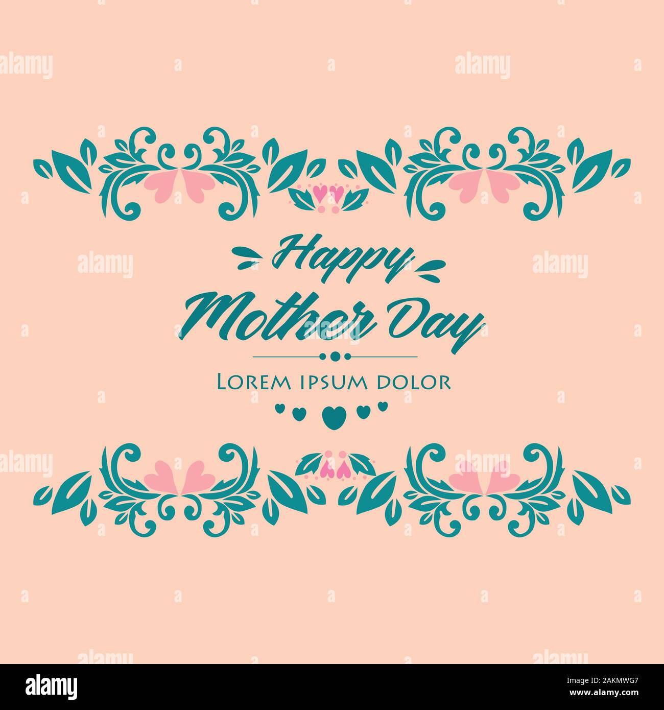 Happy mother day greeting card design, with beautiful ornate of leaf and floral frame. Vector ...