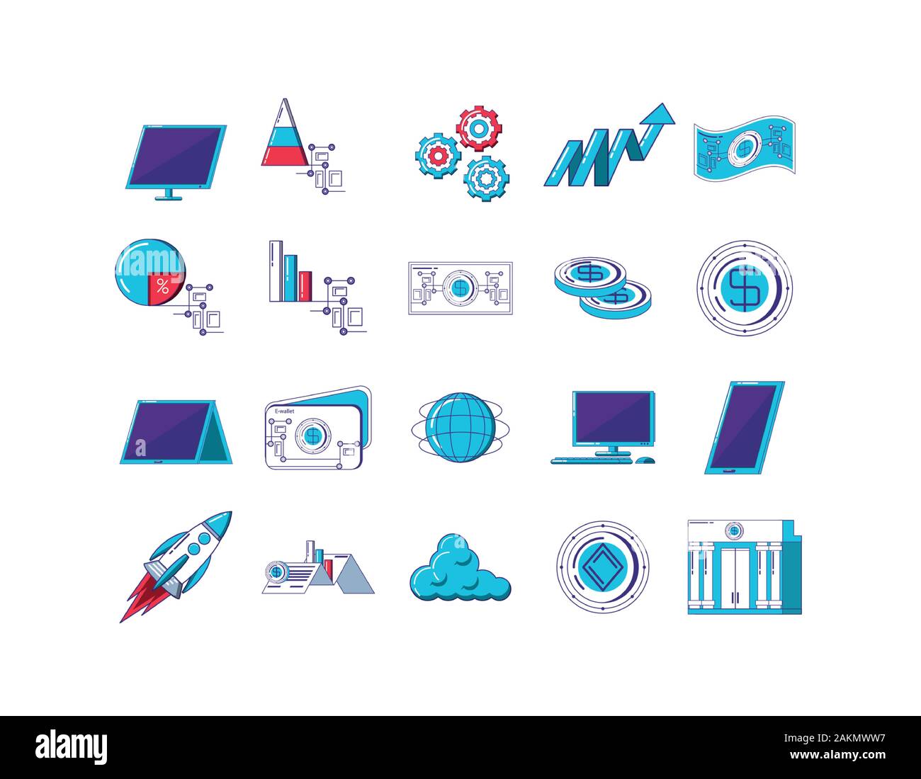 Icon set design, Digital technology communication social media internet ...