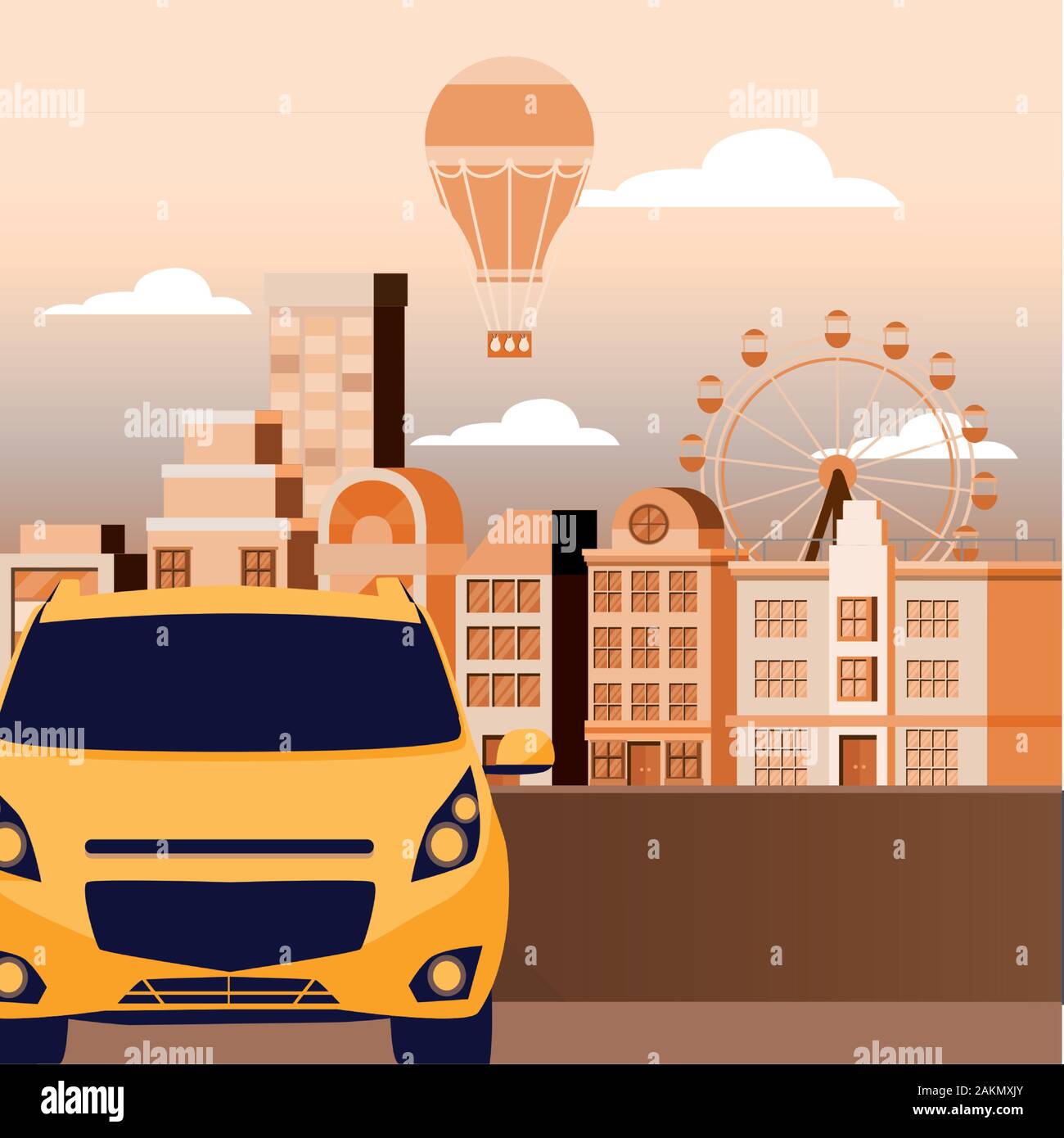 Car on the street in front of buildings design, Vehicle automobile auto ...