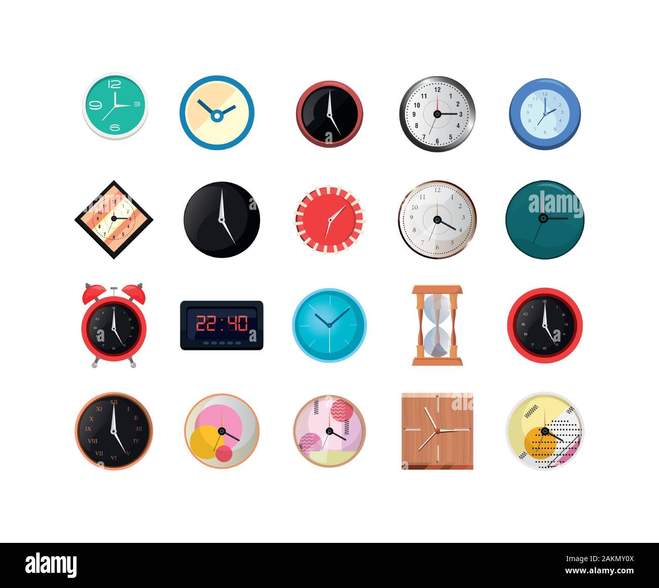 Clocks instruments icon set design, Time tool watch second deadline ...