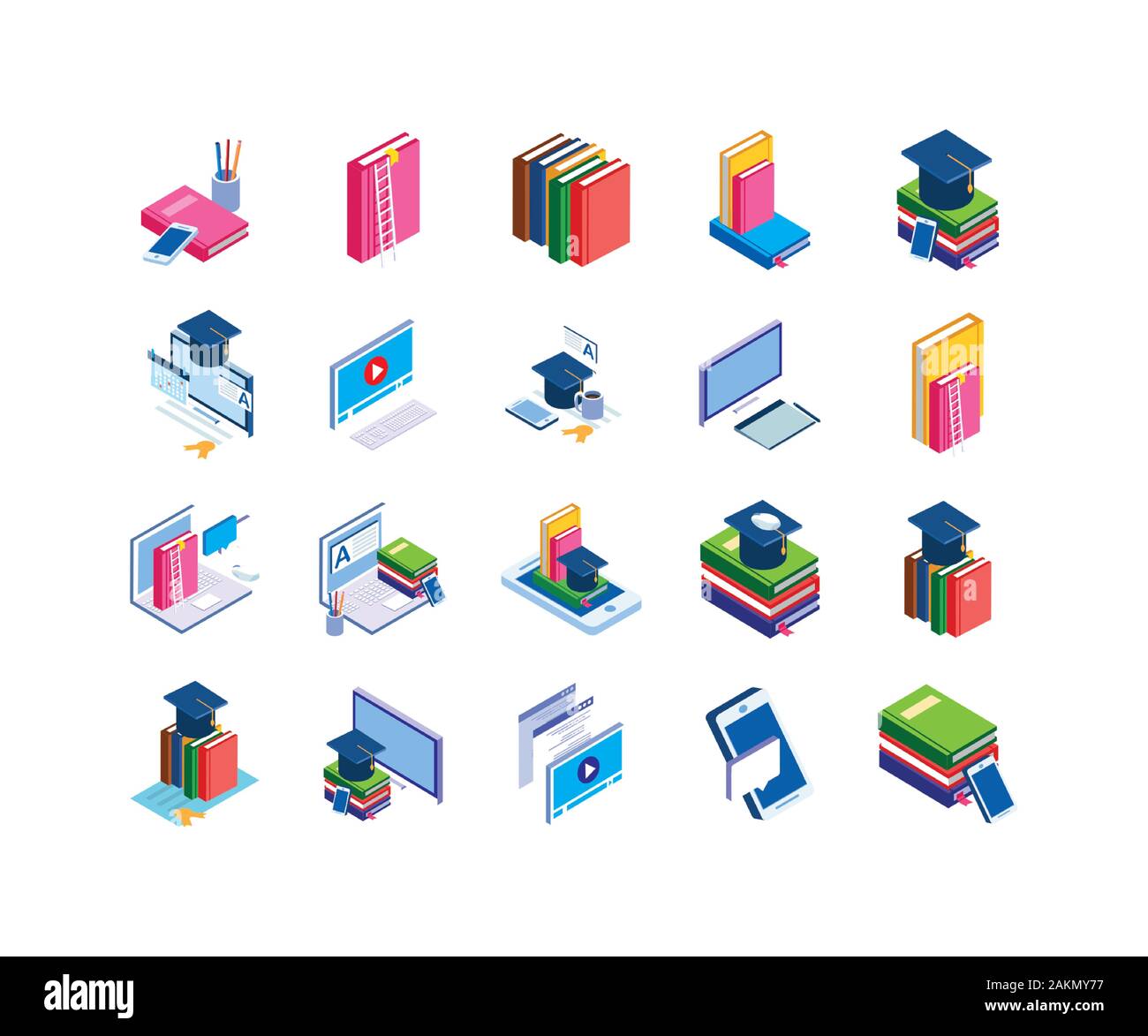 School icon set design, Eduaction class lesson knowledge preschooler ...