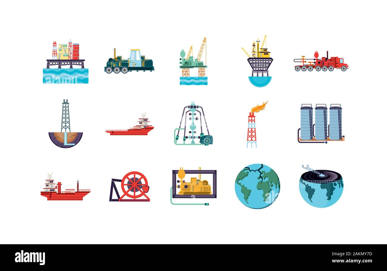 factory icon set design, Industry plant building industrial ...